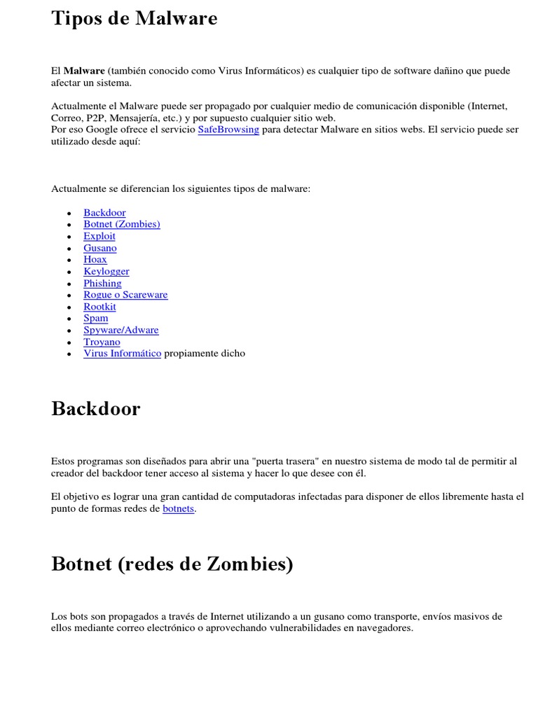 Tipos de Malware | PDF | Malware | Spamming