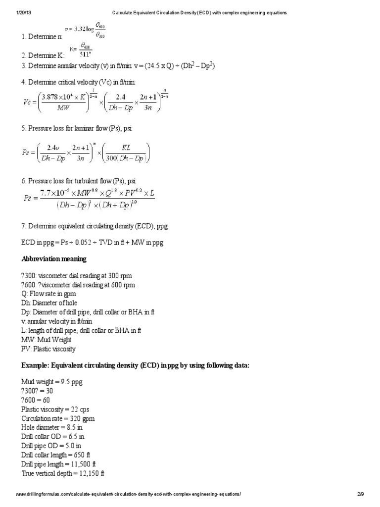 Calculate Equivalent Circulation Density (ECD) With Complex Engineering ...