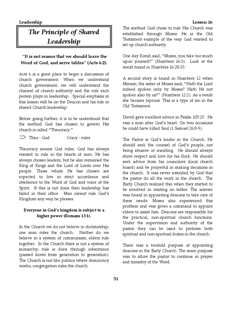 Principle of Shared Leadership | PDF | Elder (Christianity) | Religious ...
