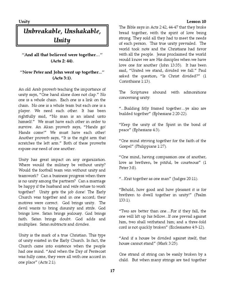 Unbreakable Unshakable Unity | PDF | Acts Of The Apostles | Christian ...