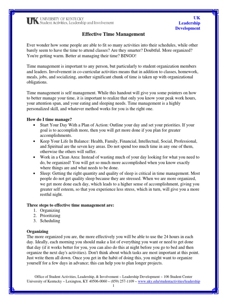Effective Time Management: How Do I Time Manage? | PDF | Time ...