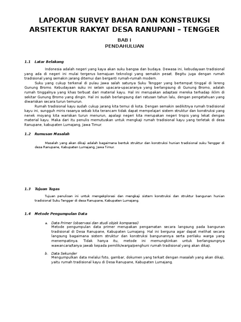 Rumah Adat Suku Tengger Ranu Pane | PDF
