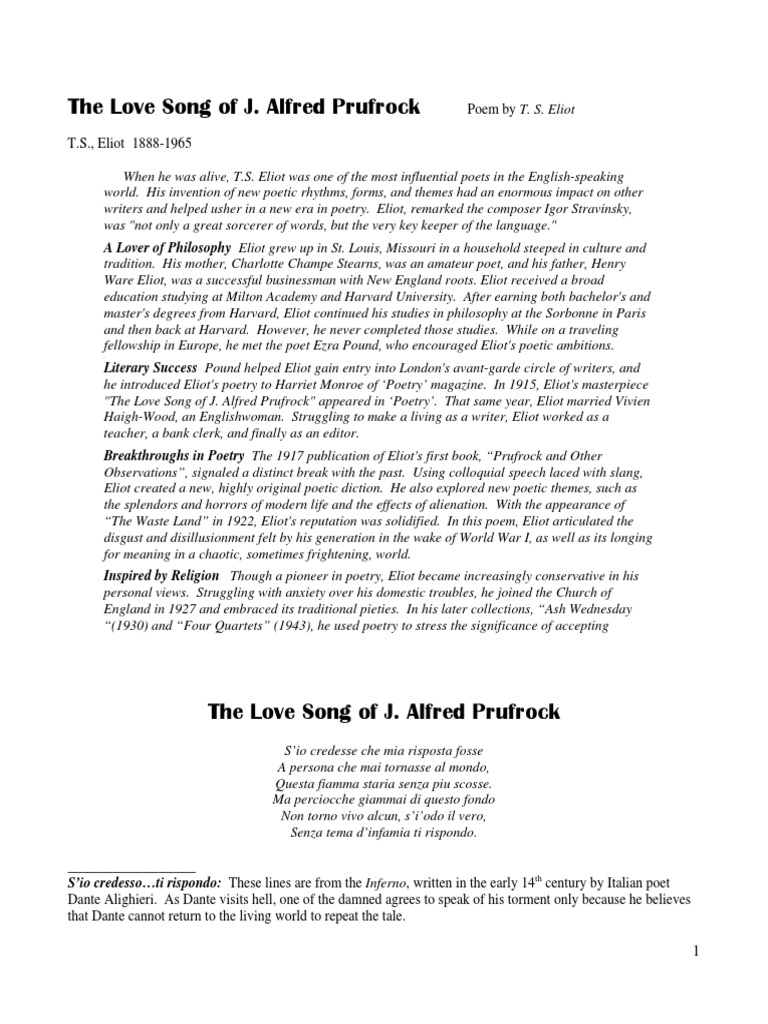 The Love Song of J Alfred Prufrock | PDF | T. S. Eliot | Poetry