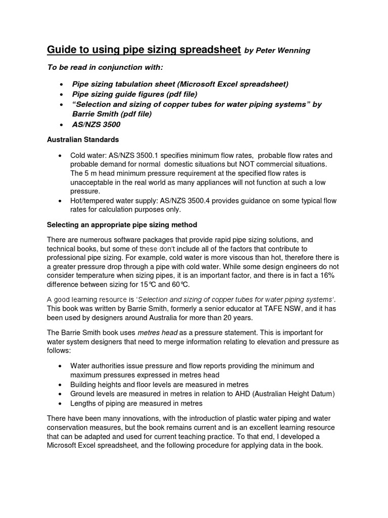 Pipe Sizing Guide Pdf Pipe Fluid Conveyance Flow Measurement