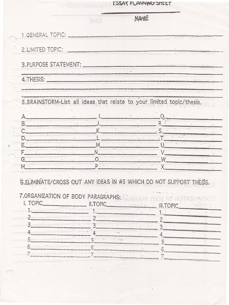 Essay Planning Sheet | PDF