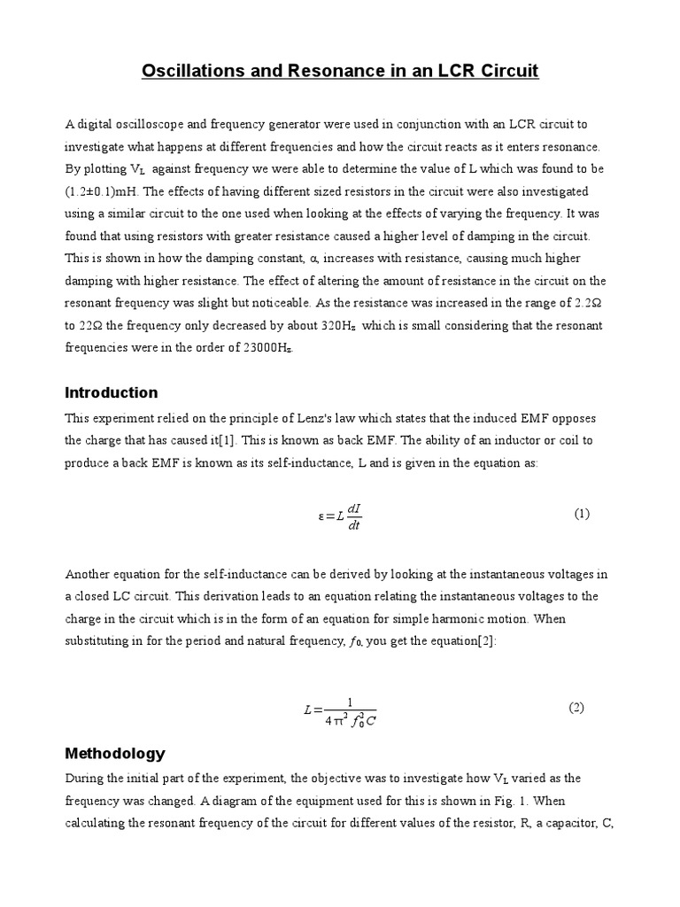 LCR Lab Report | PDF | Inductor | Electrical Resistance And Conductance