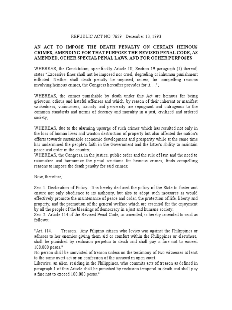 An Act to Impose the Death Penalty on Certain Heinous Crimes and Amend ...