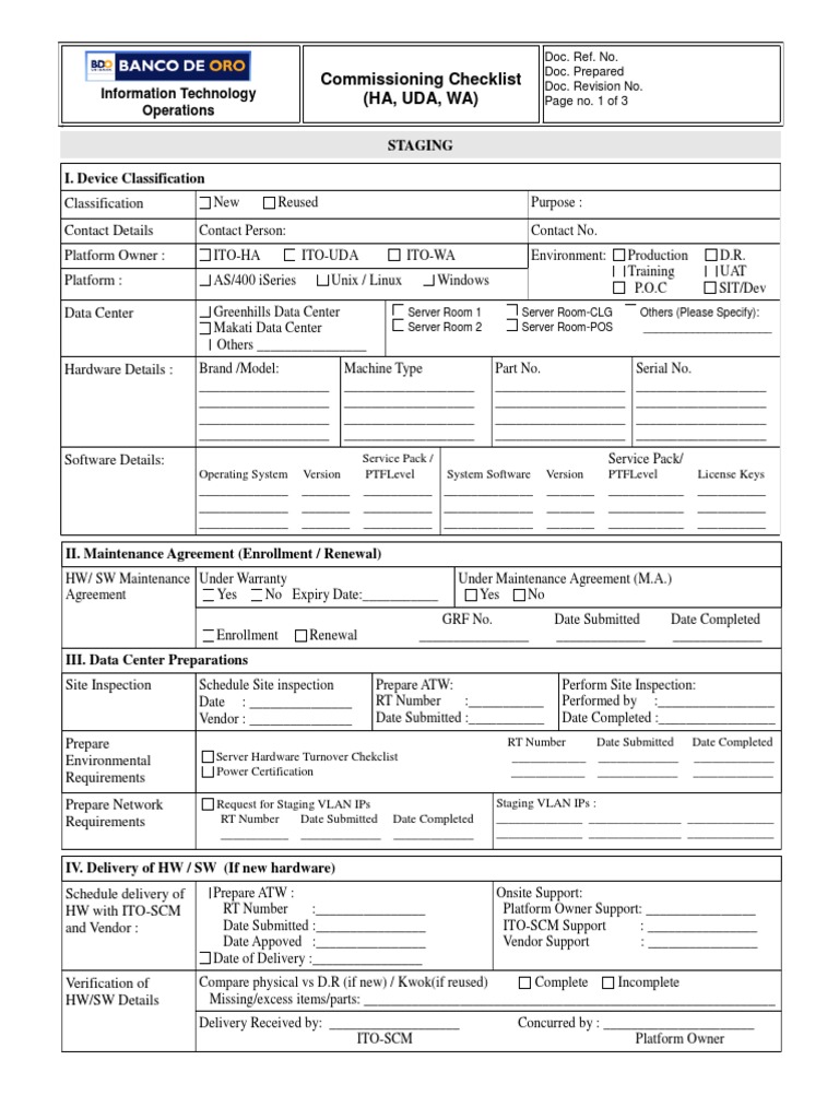 Server Commissioning Checklist Template | PDF | Operating System ...