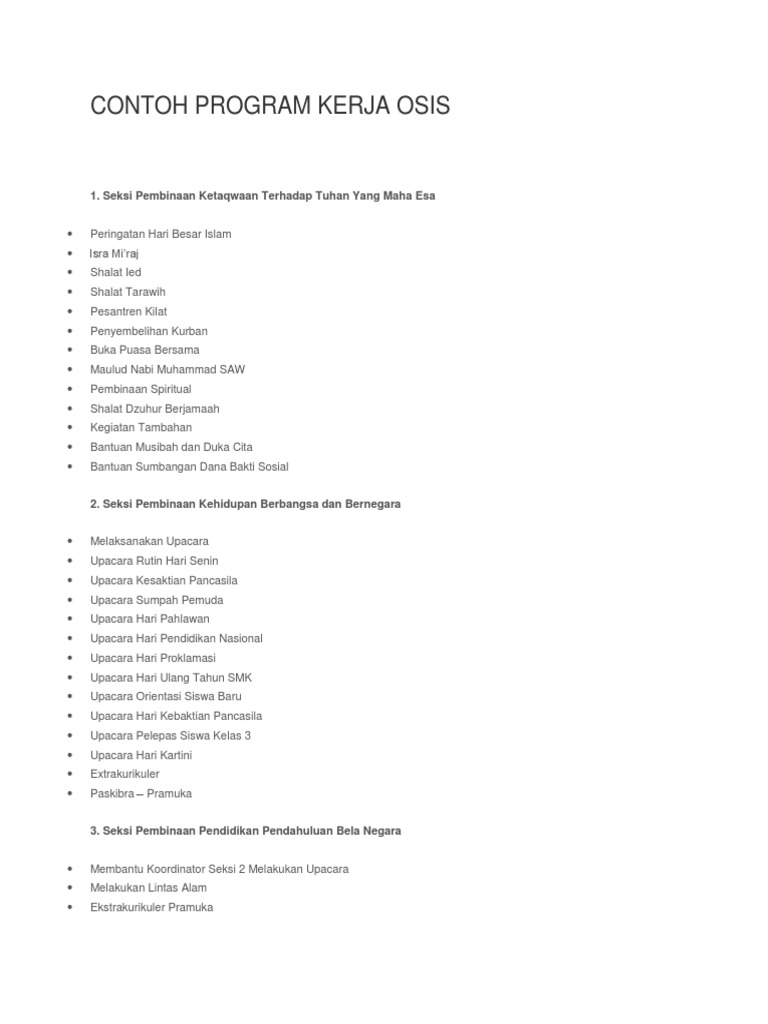 Contoh Program Kerja Osis | PDF