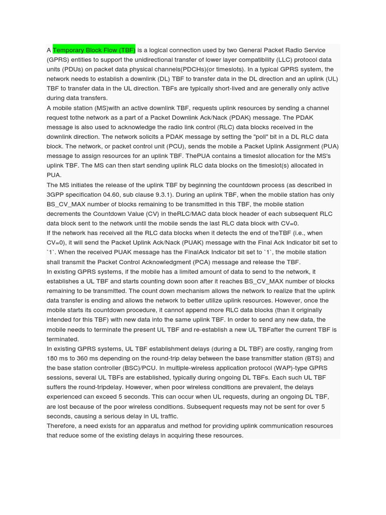 Temporary Block Flow Tbf Pdf General Packet Radio Service