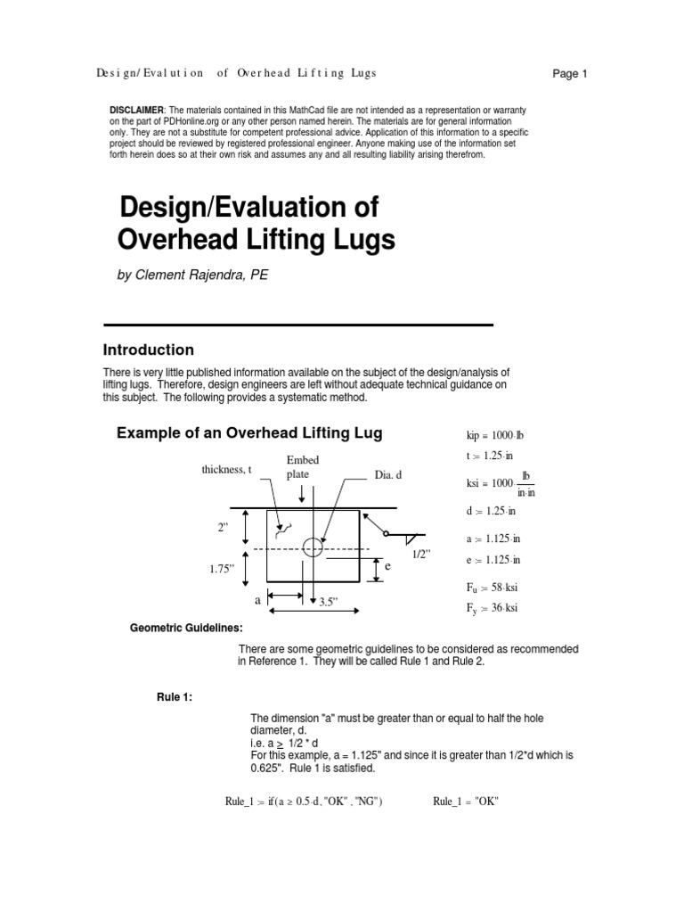 Lifting Lug Design | PDF | Ultimate Tensile Strength | Stress (Mechanics)