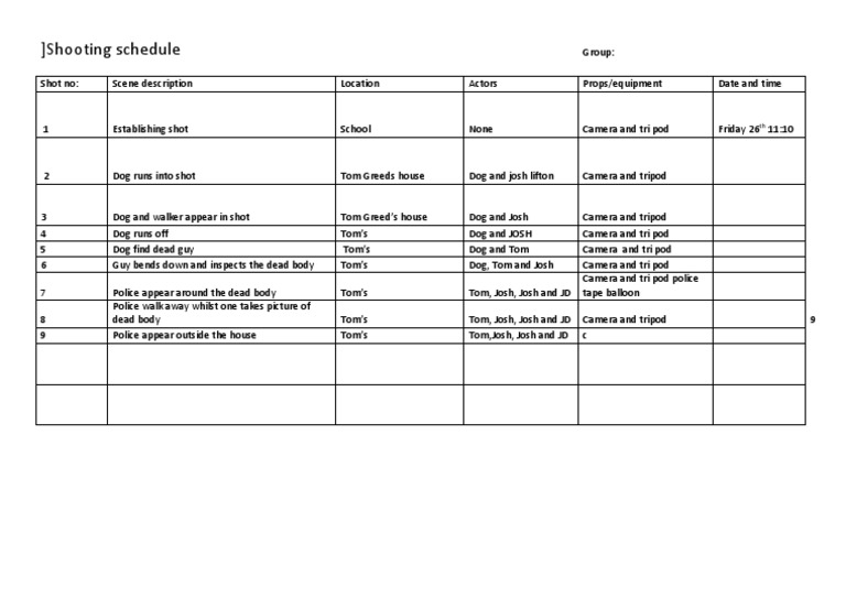 Film Shooting Schedule and Details | PDF