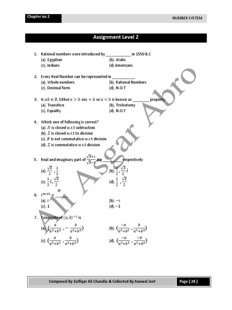 mcqs | Complex Number | Numbers