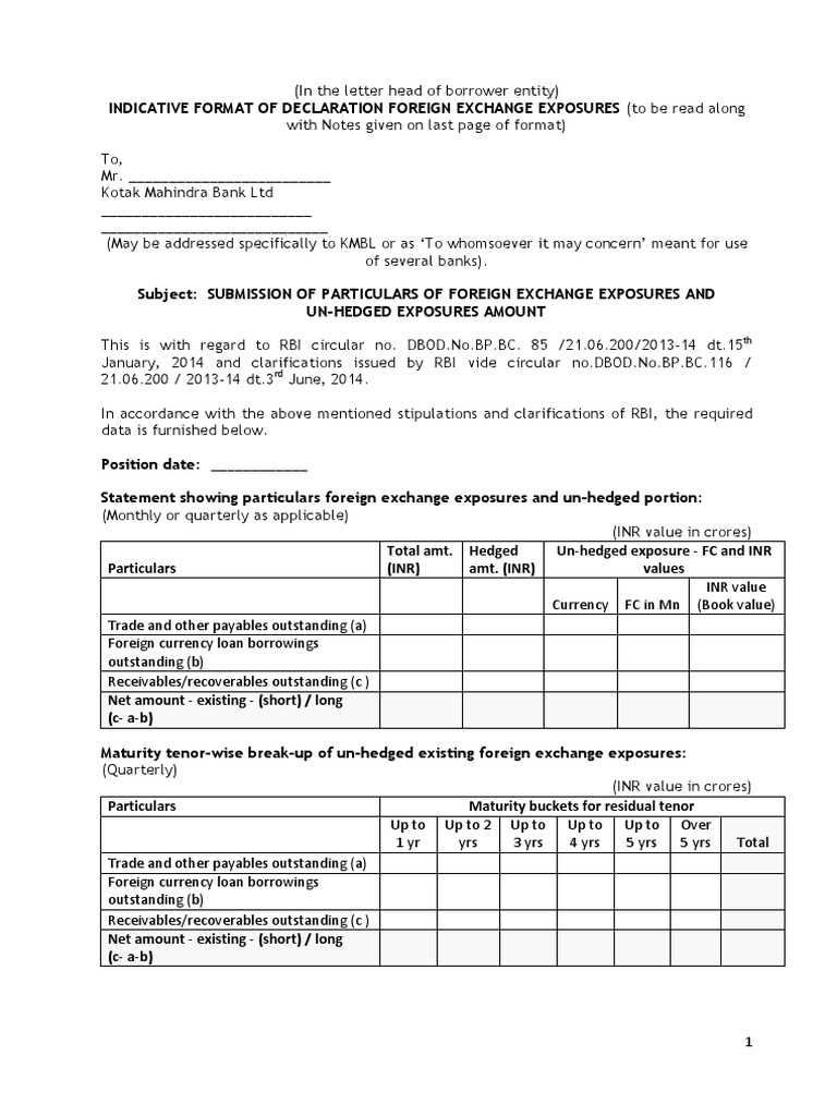 Fx Declaration Format From Borrower | Foreign Exchange Market ...