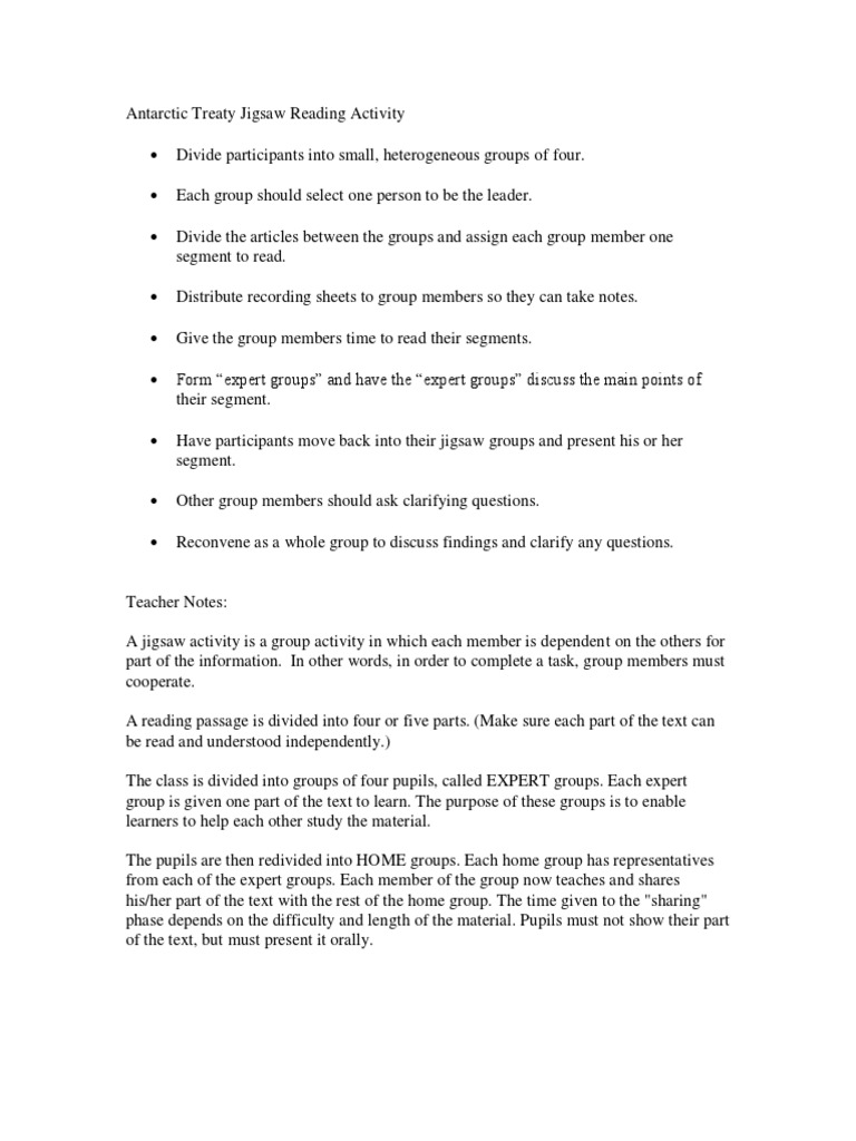 Jigsaw Reading Activity | PDF | Antarctica | Ratification