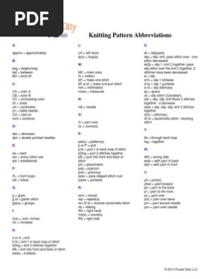 French Knitting Pattern Abbreviations