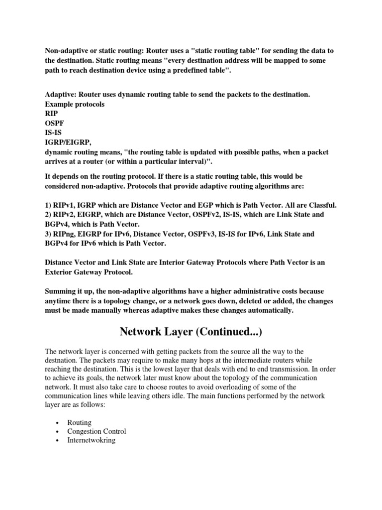 Network Layer (Continued... ) | PDF | Routing | Computer Network
