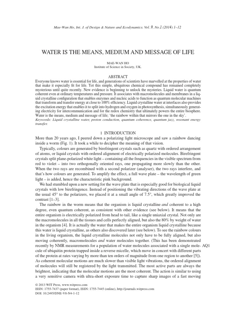 Water Is The Means, Medium and Message of Life | PDF | Properties Of ...