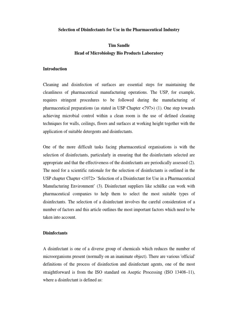Disinfectants in Pharmaceutical Industry Tim Sandle | PDF ...