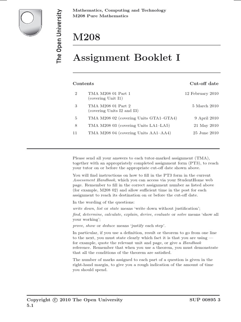 M208 Assignment Book 1 | PDF | Group (Mathematics) | Basis (Linear Algebra)