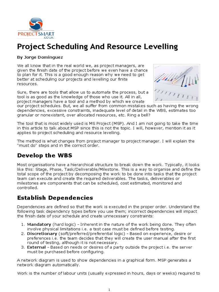 Project Scheduling and Resource Levelling | PDF | Scheduling (Computing ...