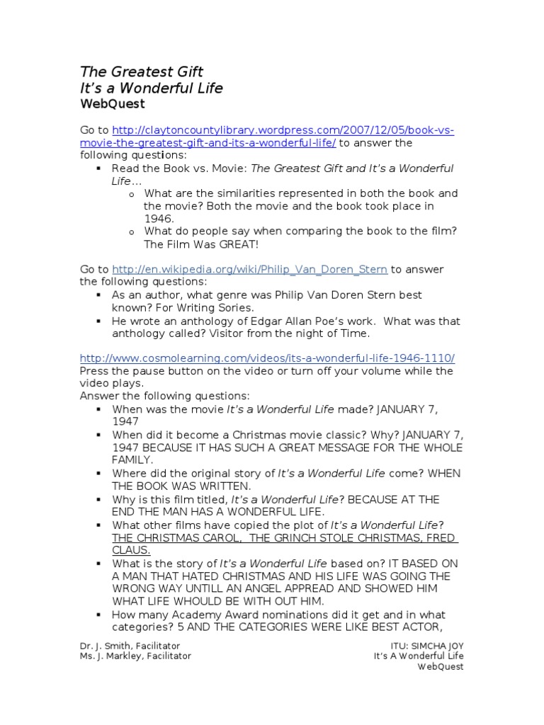 The Greatest Gift It's A Wonderful Life | PDF | Leisure