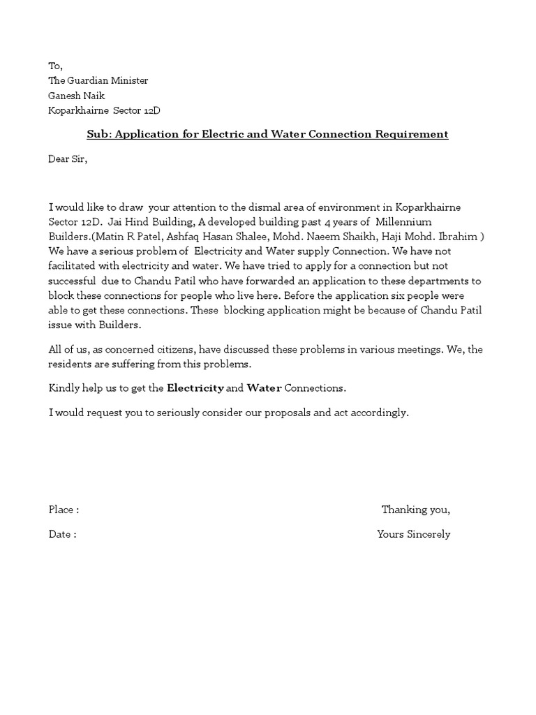 Request Electric and Water Connections for Jai Hind Building Residents ...
