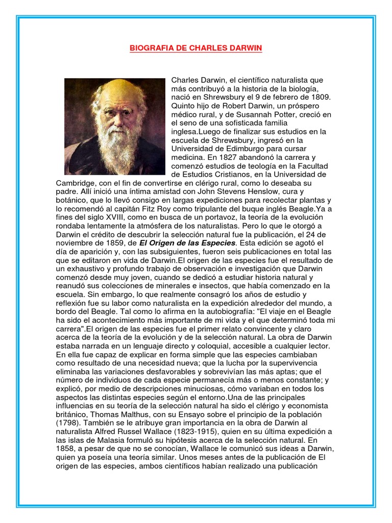 Biografia De Charles Darwin