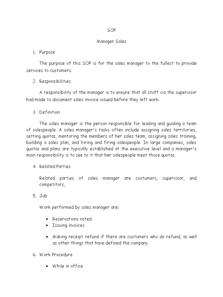 SOP Sales Manager | PDF | Sales | Supply Chain Management