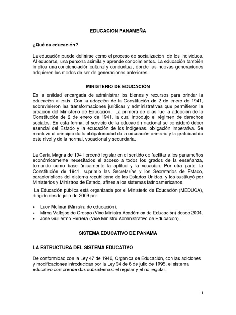 Sistema Educativo de Panamá | PDF | Educación más alta | Educación primaria