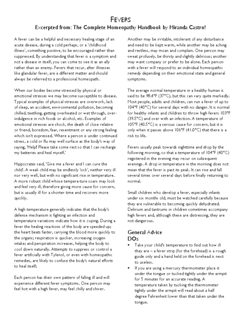 Fevers | PDF | Fever | Homeopathy