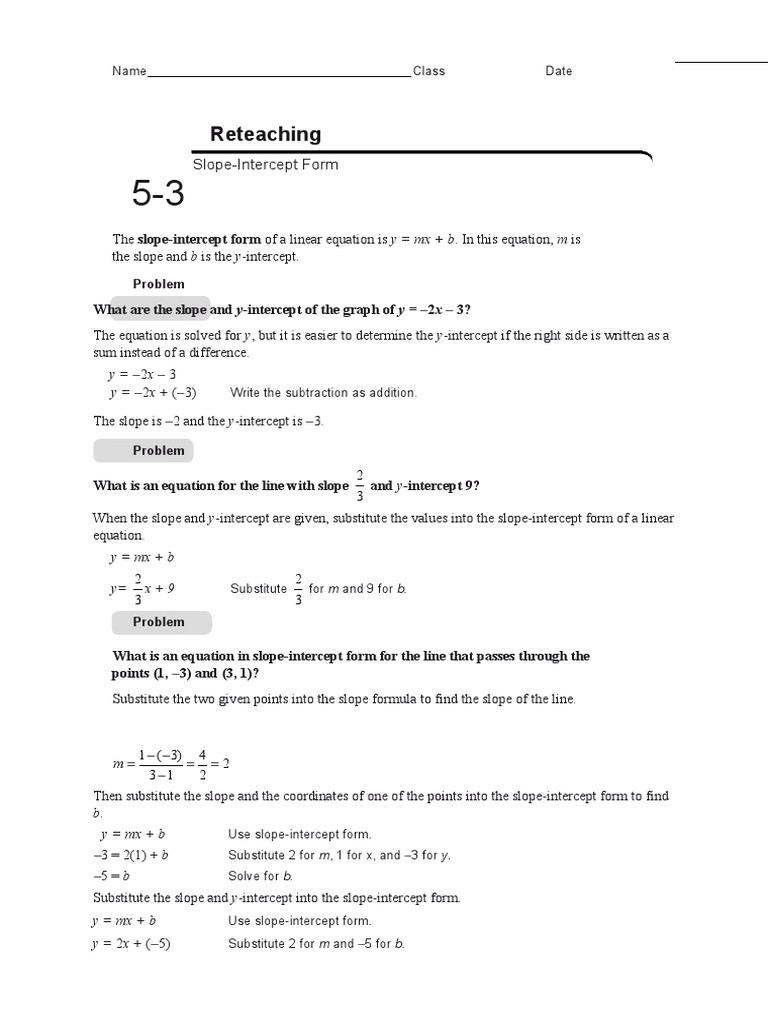 5-3 Reteaching | PDF | Algebra | Teaching Mathematics