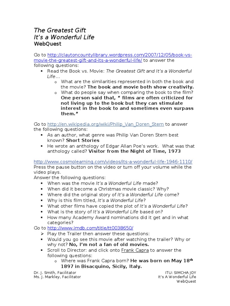 The Greatest Gift It's A Wonderful Life | PDF | Leisure