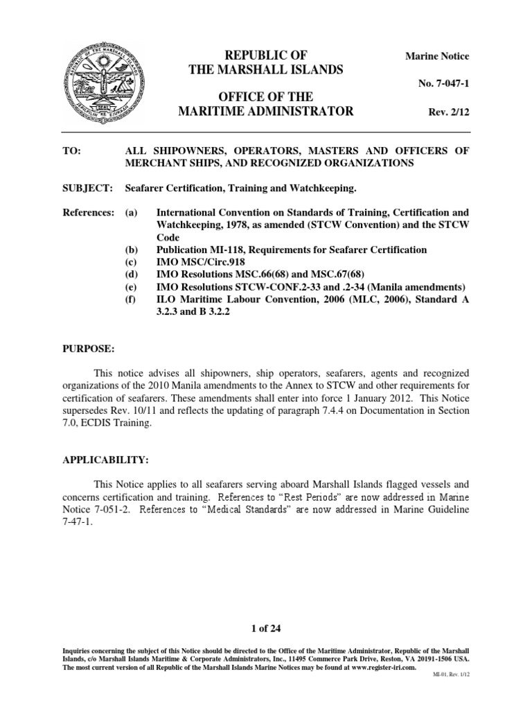 Seafarer Certification, Training and Watchkeeping MN-7-047-1 | Oil ...