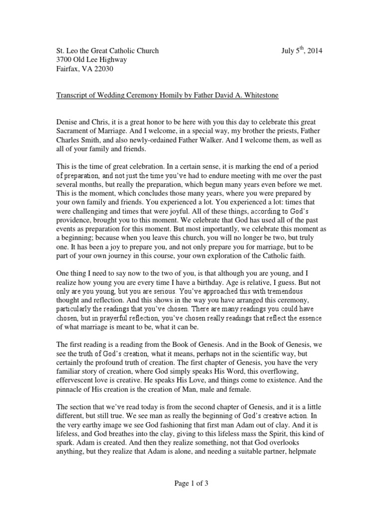 Wedding Ceremony Homily - English | PDF | Genesis Creation Narrative | Adam
