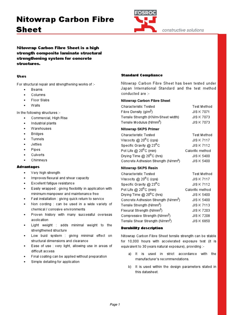 Fosroc Nitowrap Carbon Fibre Sheet | PDF | Structural Steel | Concrete