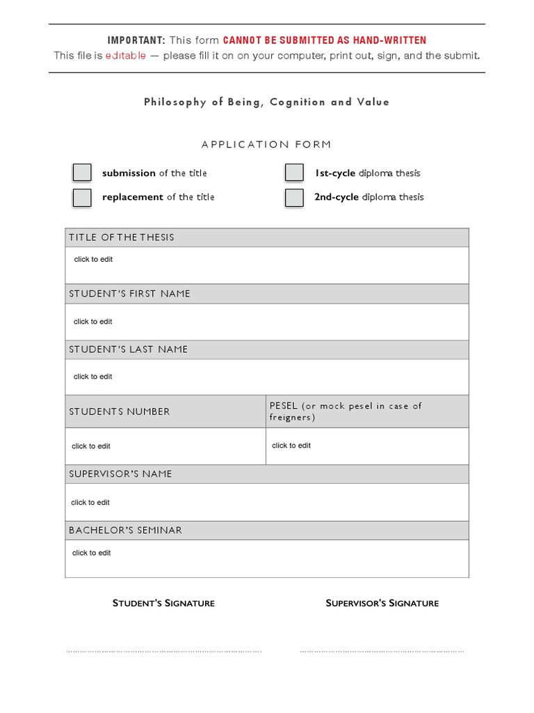 Editable Thesis Application Form | PDF | Foreign Language Studies