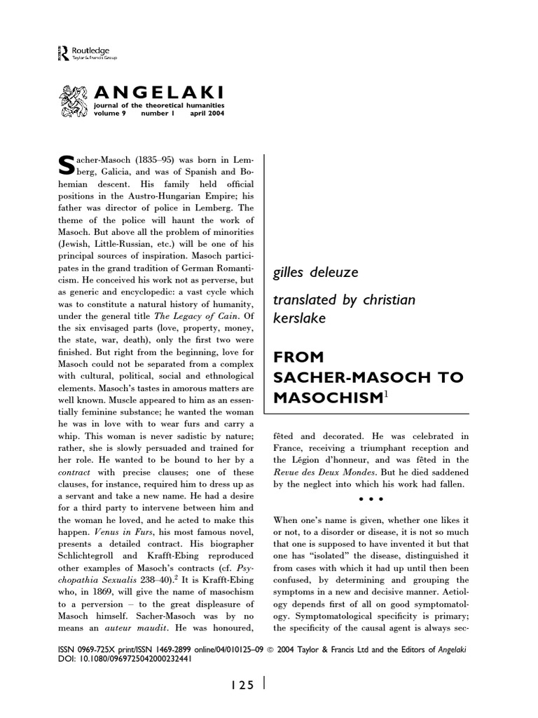 Deleuze From Sacher Masoch To Masochism | PDF | Sadomasochism | Neurosis