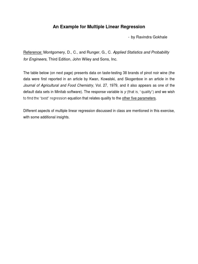 Example For Multiple Linear Regression | PDF | Coefficient Of ...
