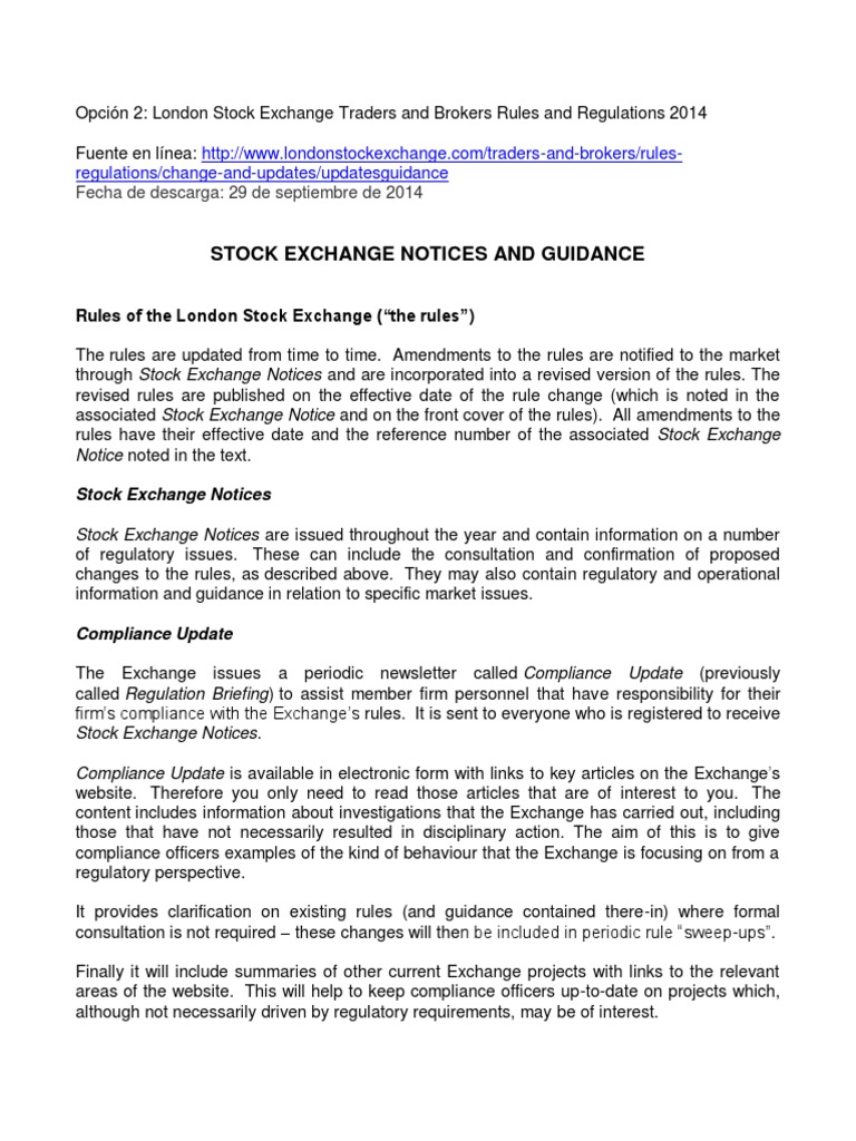 Stock Exchange Notices And Guidance: regulations/change-and-updates ...