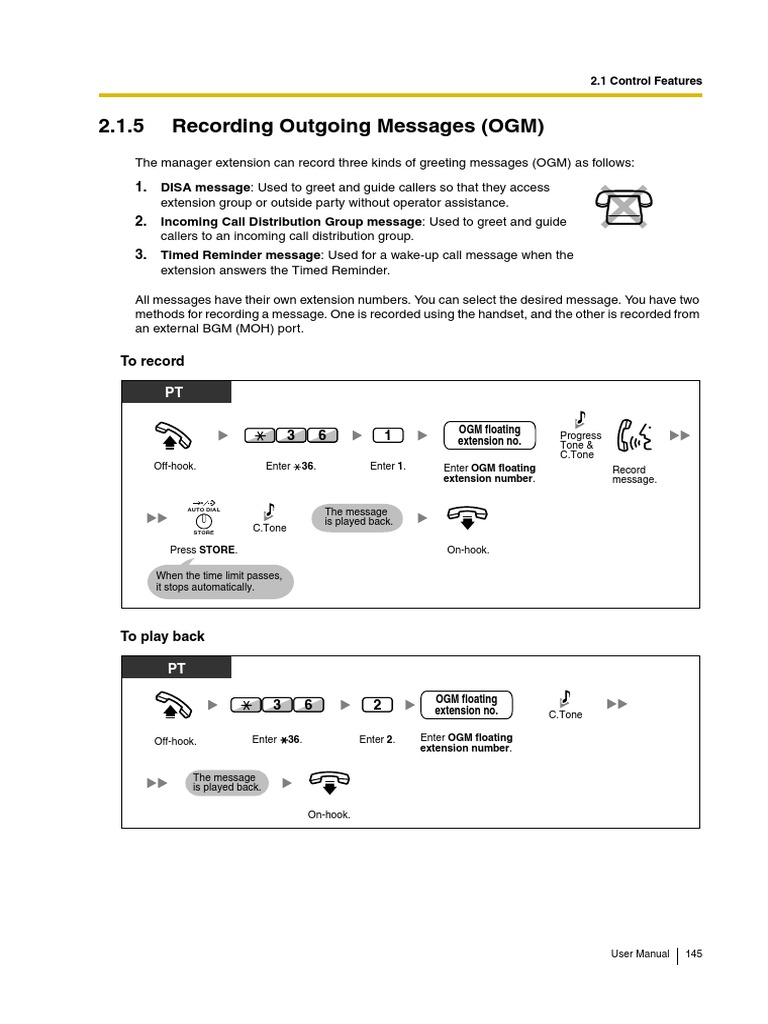 2.1.5 Recording Outgoing Messages (OGM) : DISA Message: Used To Greet ...