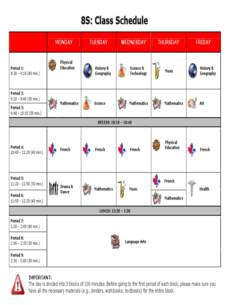 8th Grade Class Schedule | PDF