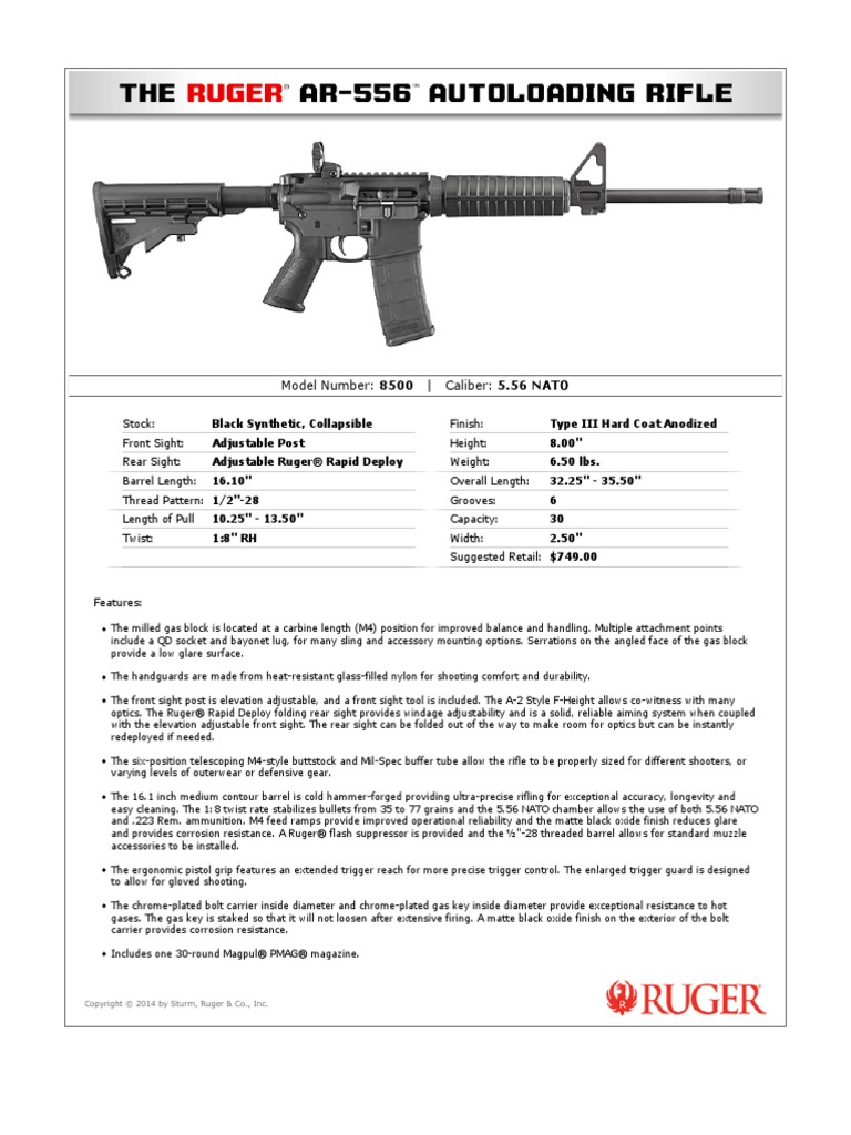 Ruger AR-556 Modern Sporting Rifle Spec Sheet | Rifle | Military Technology