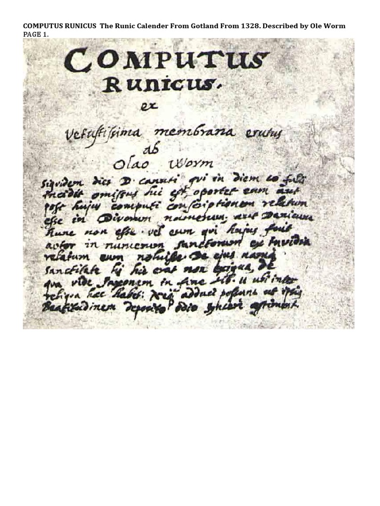 COMPUTUS RUNICUS The Runic Calender From Gotland From 1328. Described ...