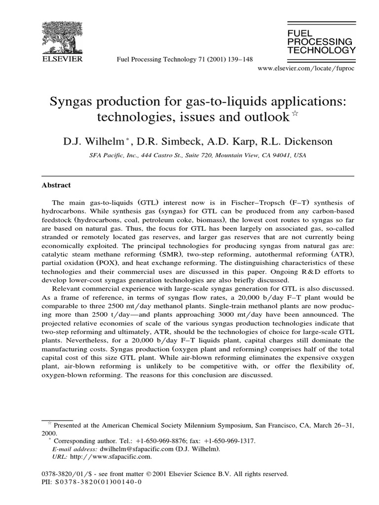 Syngas Production | PDF | Gas To Liquids | Natural Gas