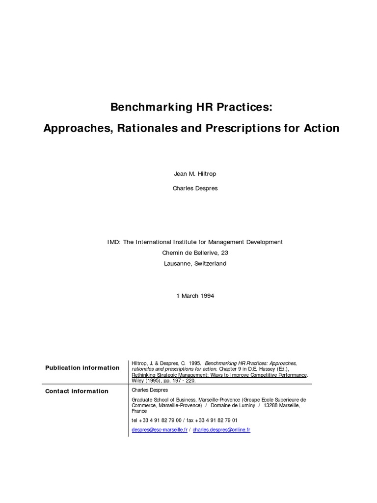 Benchmarking HR Practices - 1994-Libre | PDF | Human Resource ...