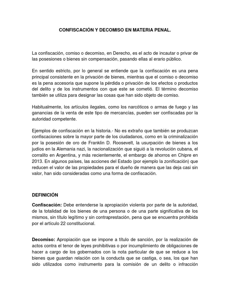 Diferencias entre Decomiso y Confiscación | PDF | Confiscación | Ley común