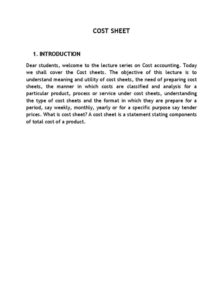 Cost Sheet | PDF | Career & Growth | Finance & Money Management