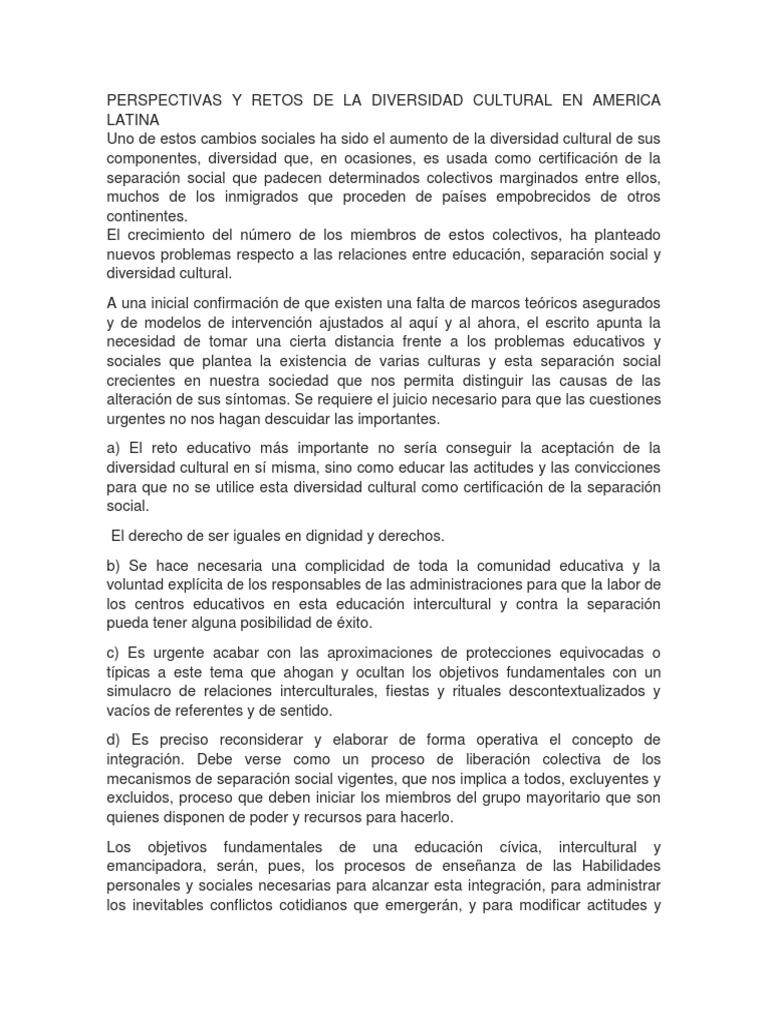 Perspectivas y Retos de La Diversidad Cultural en America Latina | PDF ...