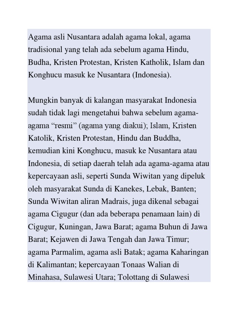 Agama Asli Nusantara dan Kepercayaannya | PDF